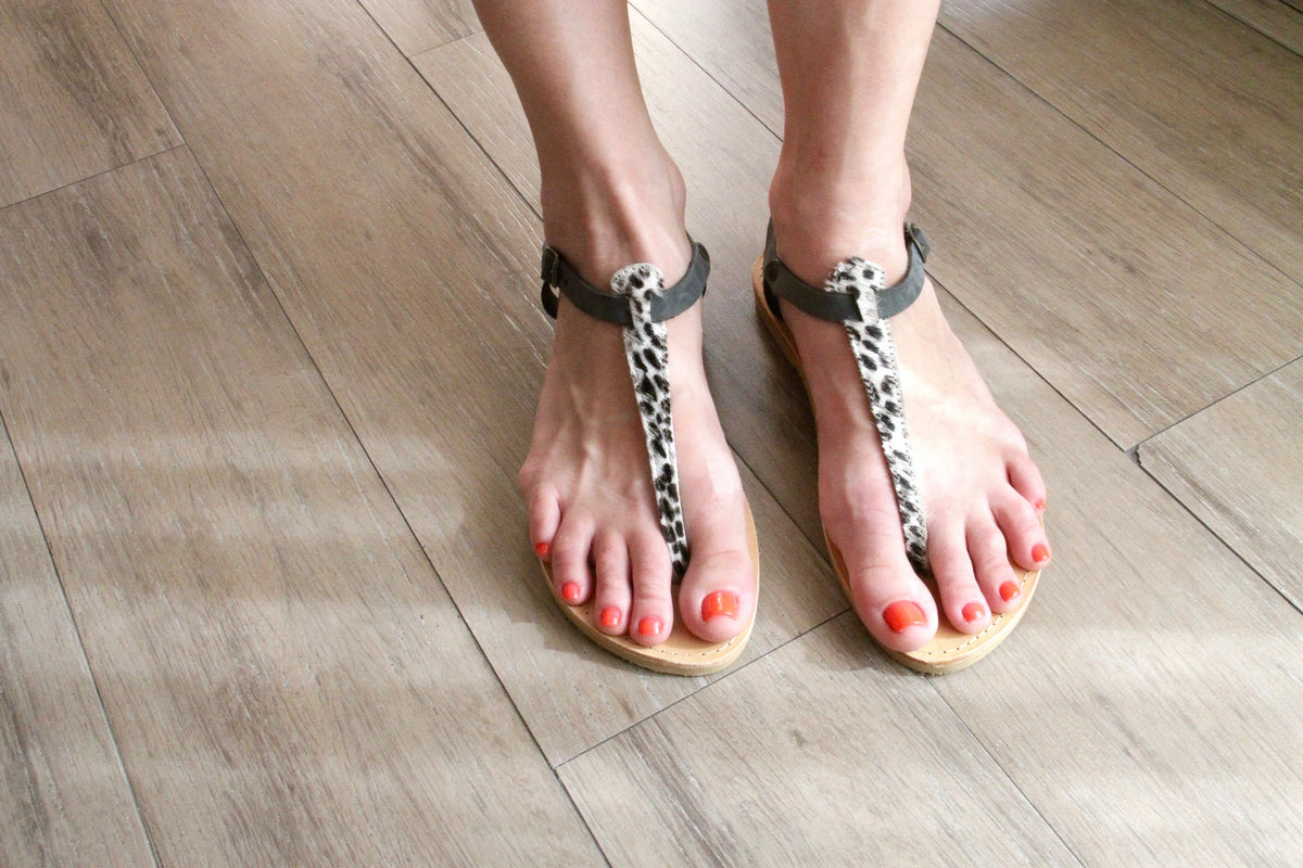 Zenais Sandals in Animal Print and Soft Grey Leather – Kardia
